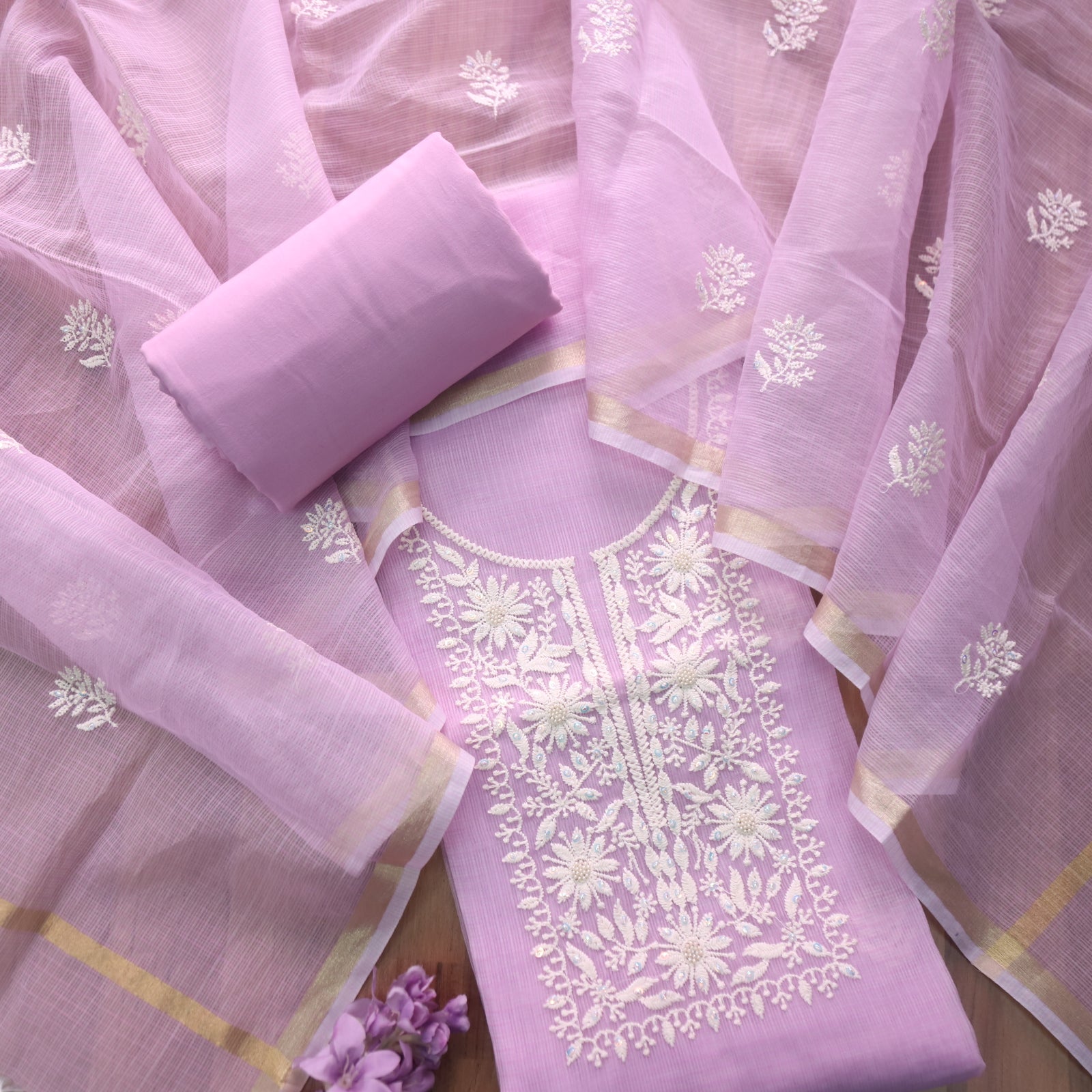Raashi Orhcid Lilac Moti Work with Thread Neck Kota Doriya Suit Set D3 ...