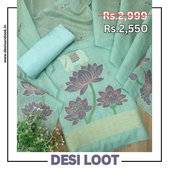 Zinat Azure Blue in Zari with Pichwai Authentic Jamdani Weaved Suit Se ...