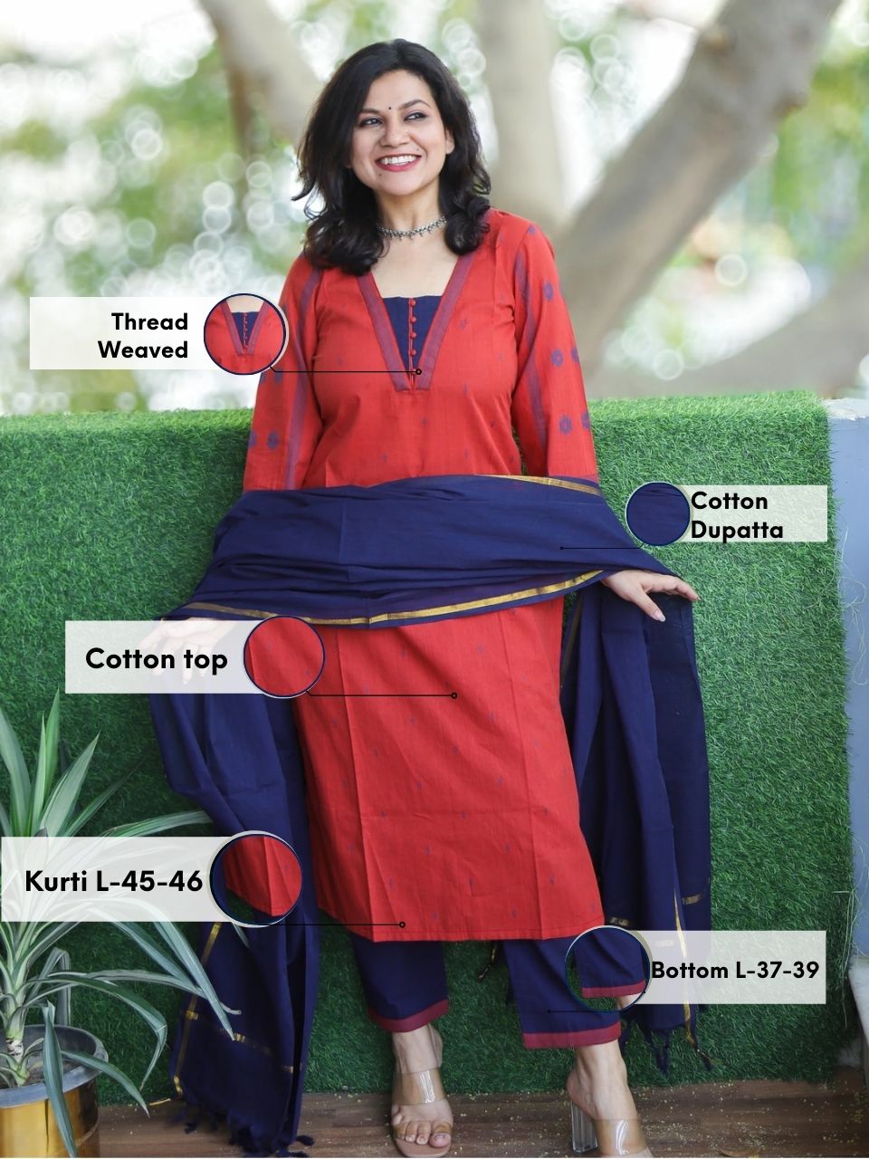 Wamiqa Bride Red All Over Thread Weaved Handloom Cotton 3 Piece Set ...
