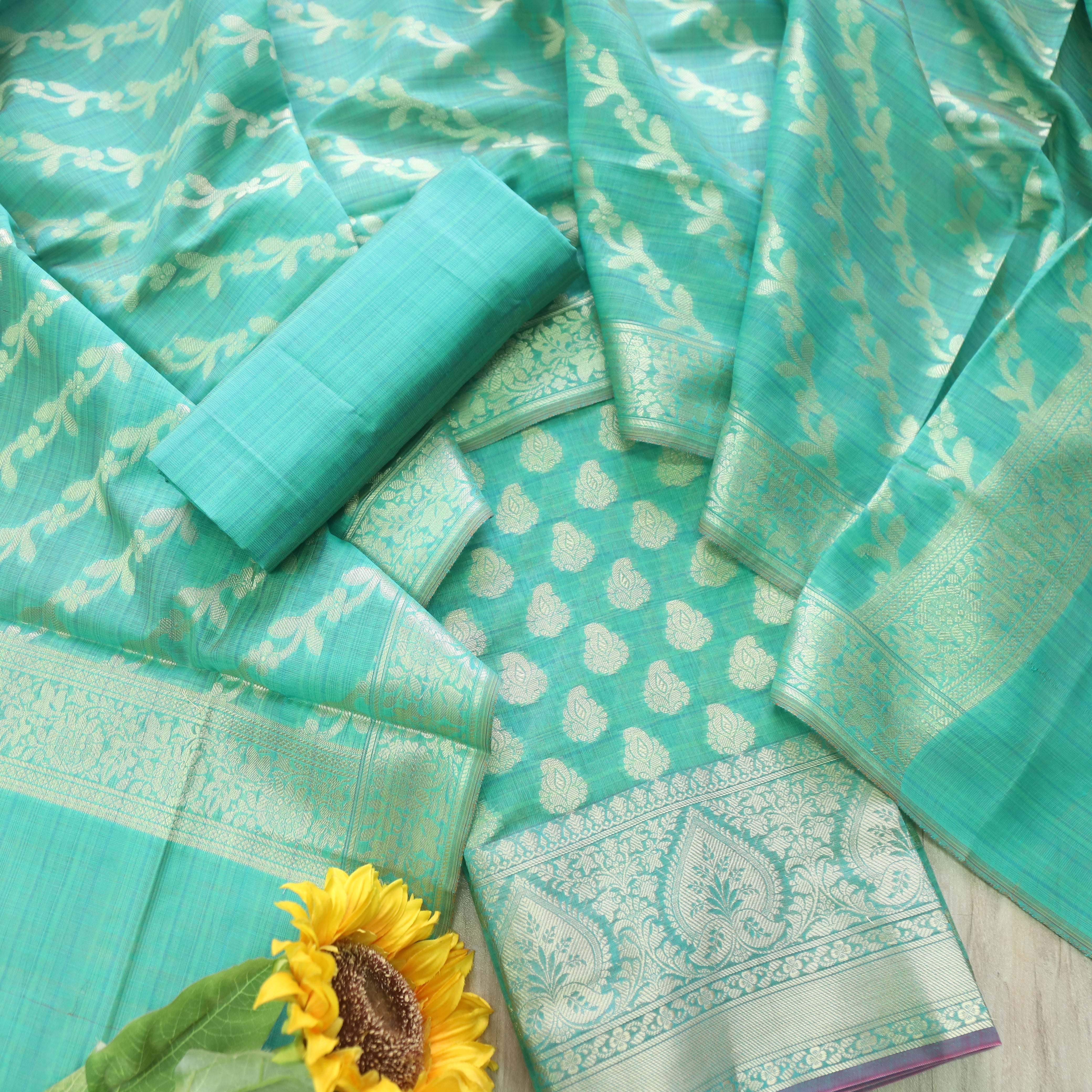 Veriya Sea Green All Over Brocade Work details Handloom Chanderi Suit ...