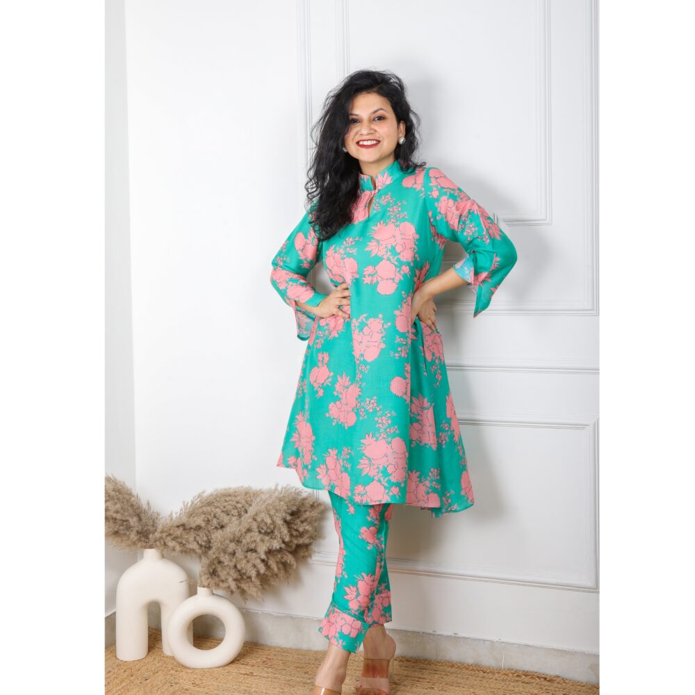 Munshell Green Modern Printed Pure Muslin Co-Ord Set – Desisandook ...