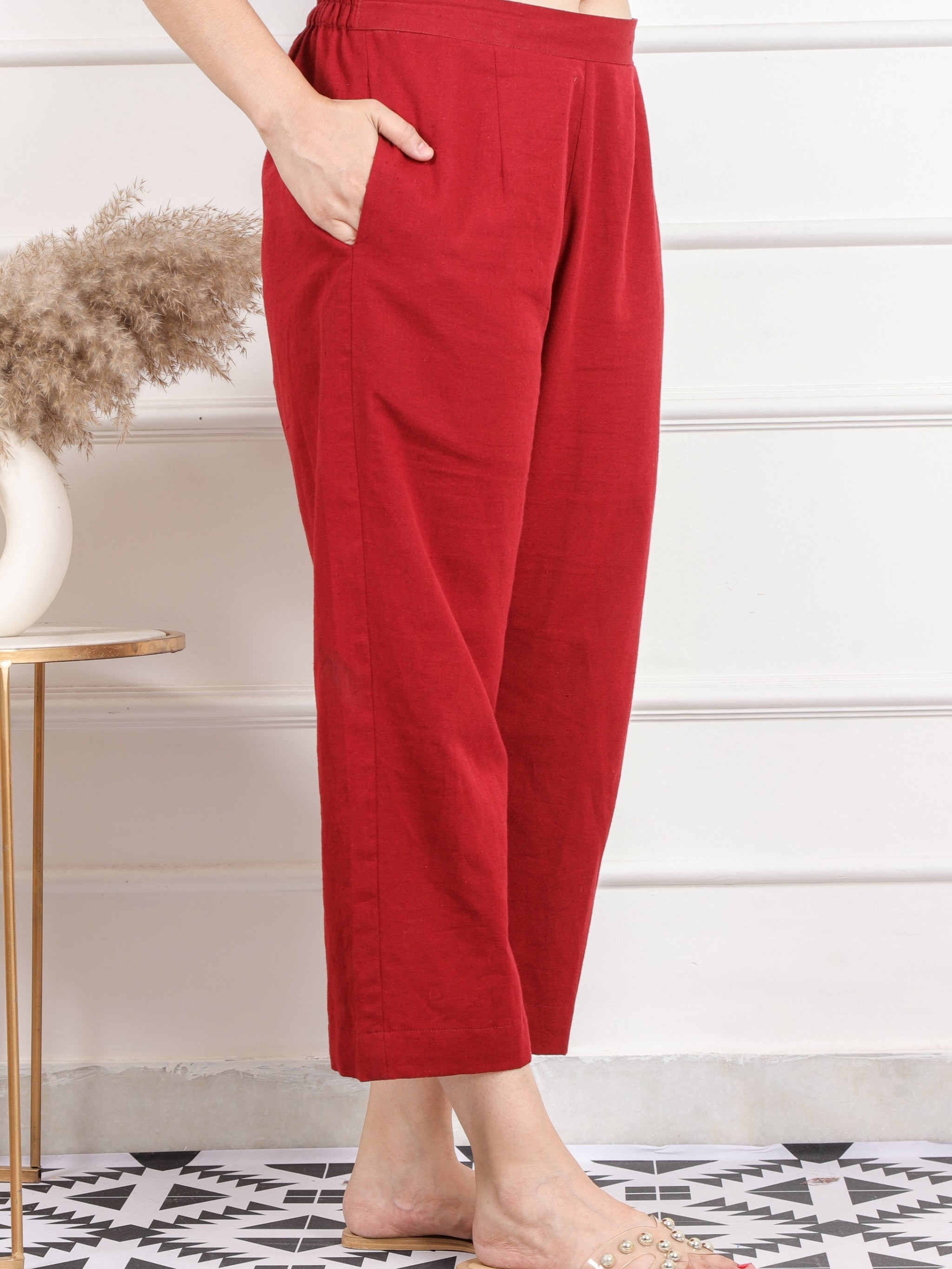 Vermilion Red Plain Broad Hem Cotton Bottom – Desisandook Enterprises ...