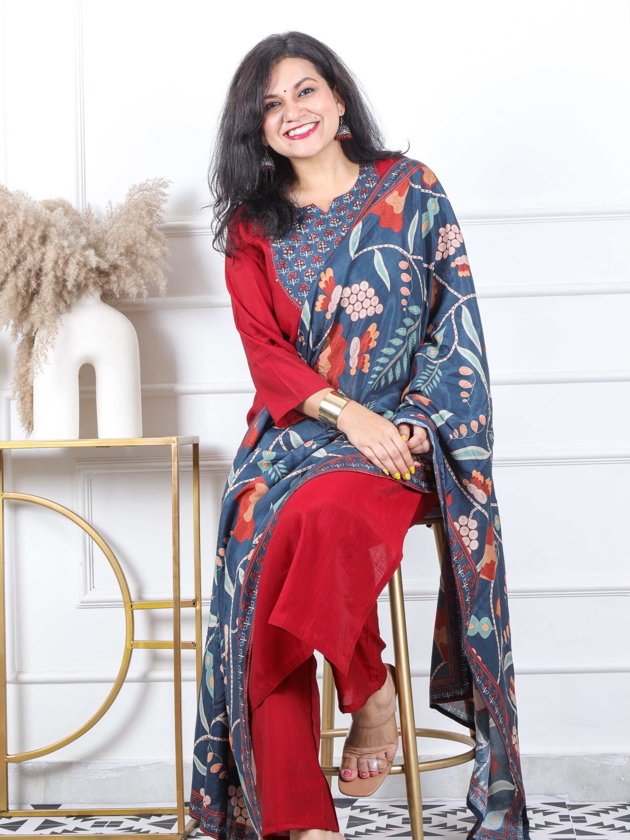 Daarshvi Maroon Red Patch Neck with Moti Work Modal 3 Piece Set ...