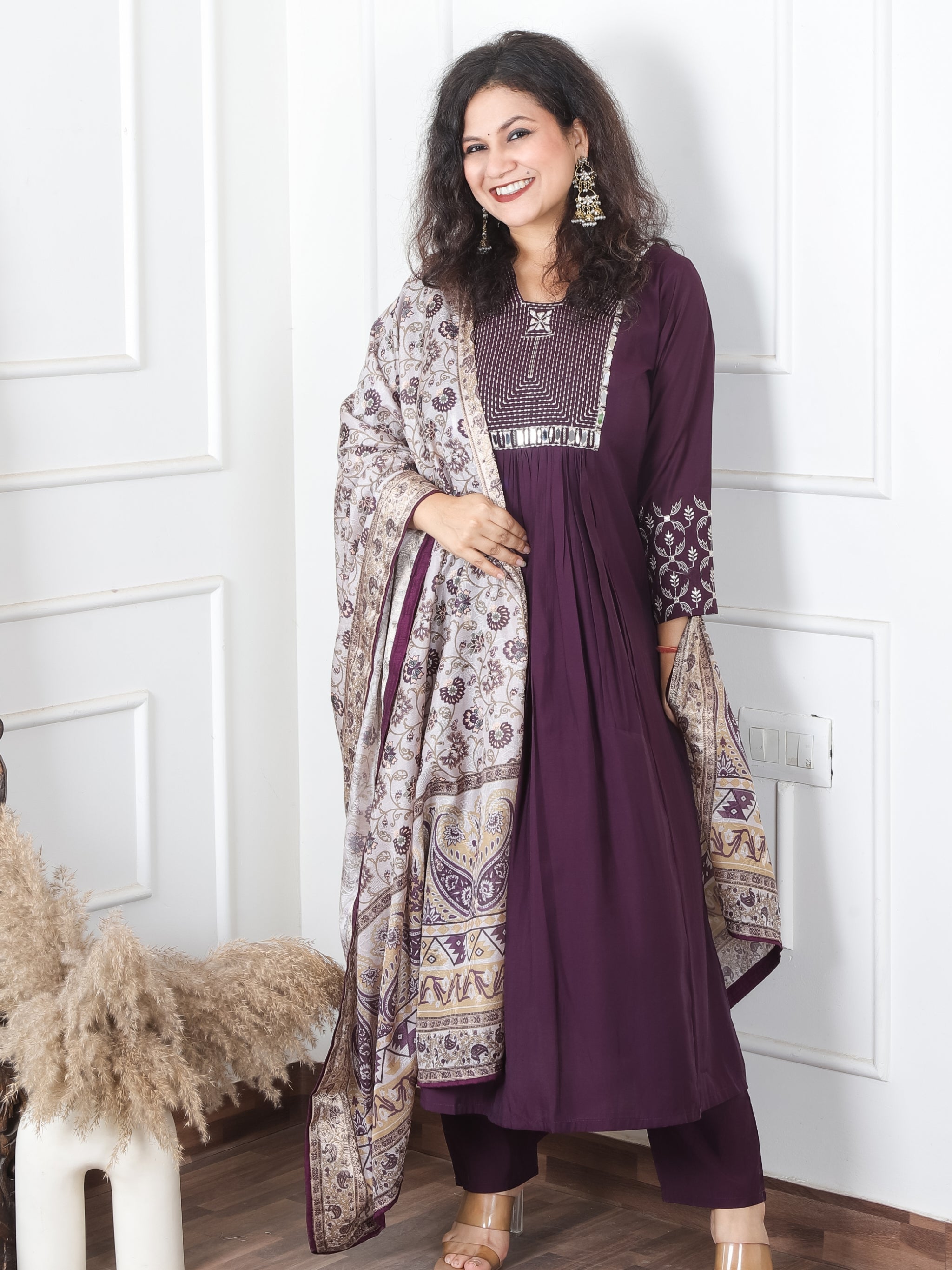 Masakkali Raisin Purple Thread Work with Mirror in Front Gathered Roma ...