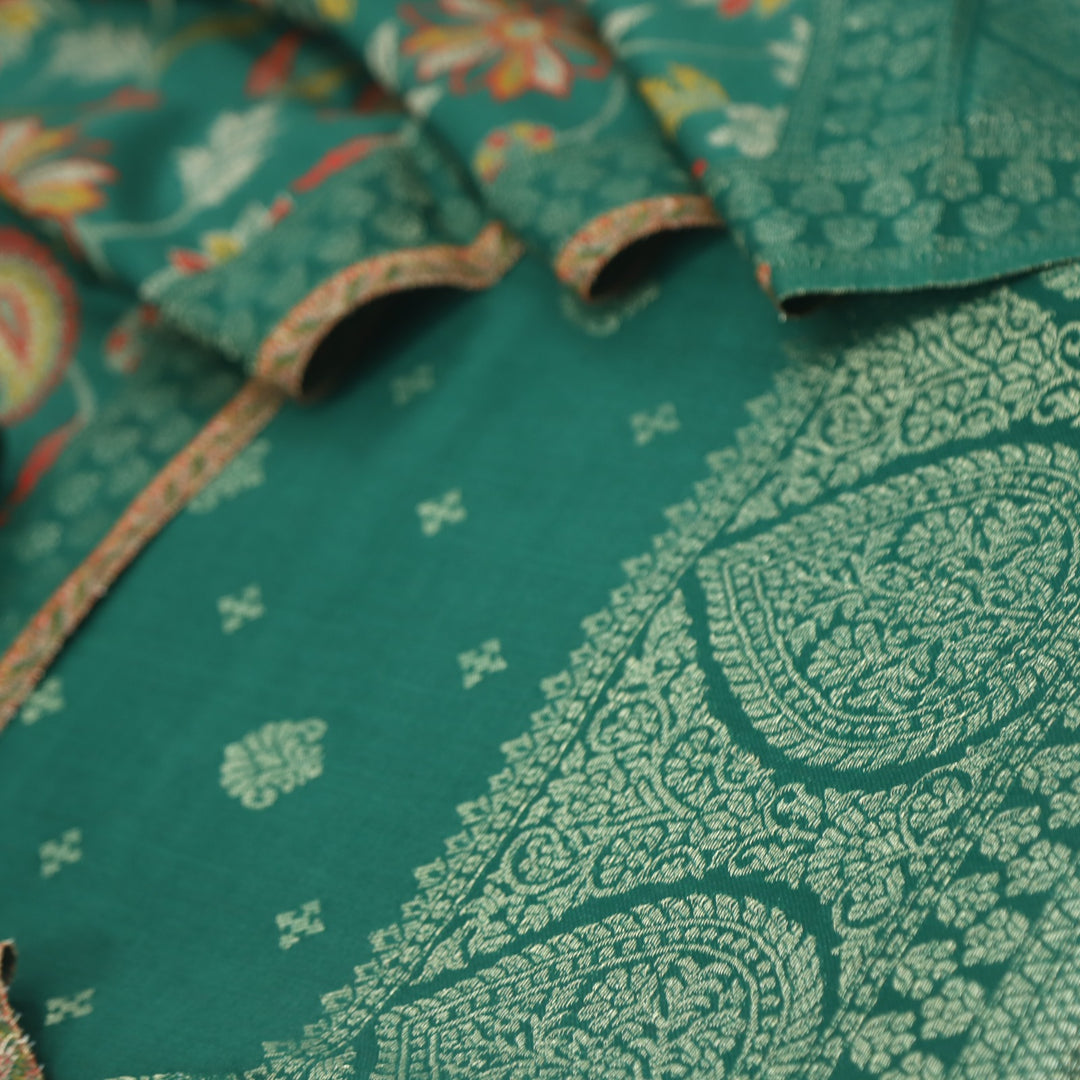 Paash Sacramento Green Zari Weaved Semi Pashmina Suit Set – Desisandook ...